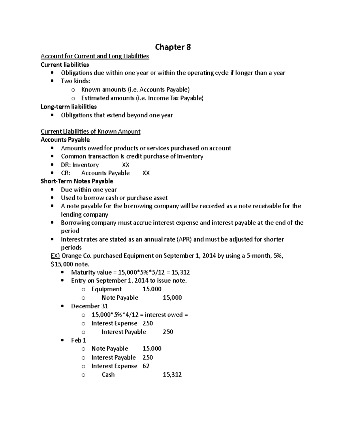 Liabilities And Payables Chapter 8 Lecture Notes Overview Studocu