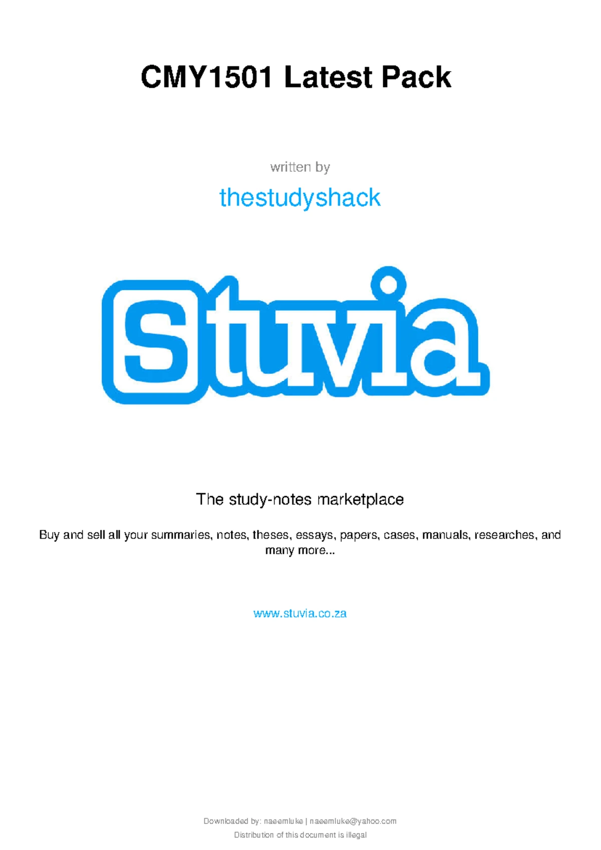 CMY1501 2018 10 E 1 past exam papers - cmy1502 - Unisa - Studocu