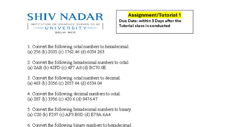Tutorial 1 - Practice Questions for Digital Electronics (DE101) - Studocu