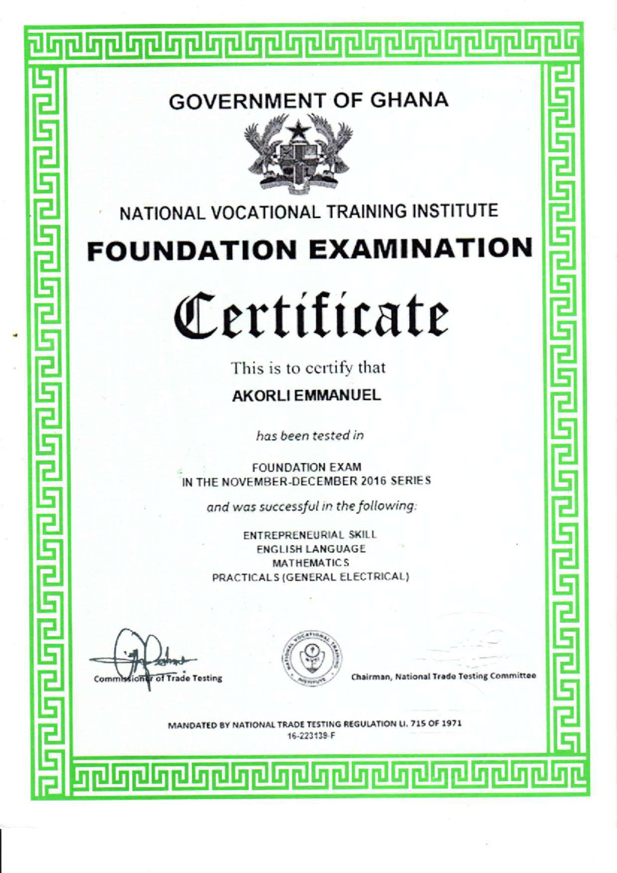 GVT 2016 Foundation Exam Certificate - Akorli Emmanuel - Studocu