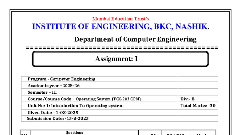 Operating System Assignments (COM) - Units 1 to 4 Overview - Studocu