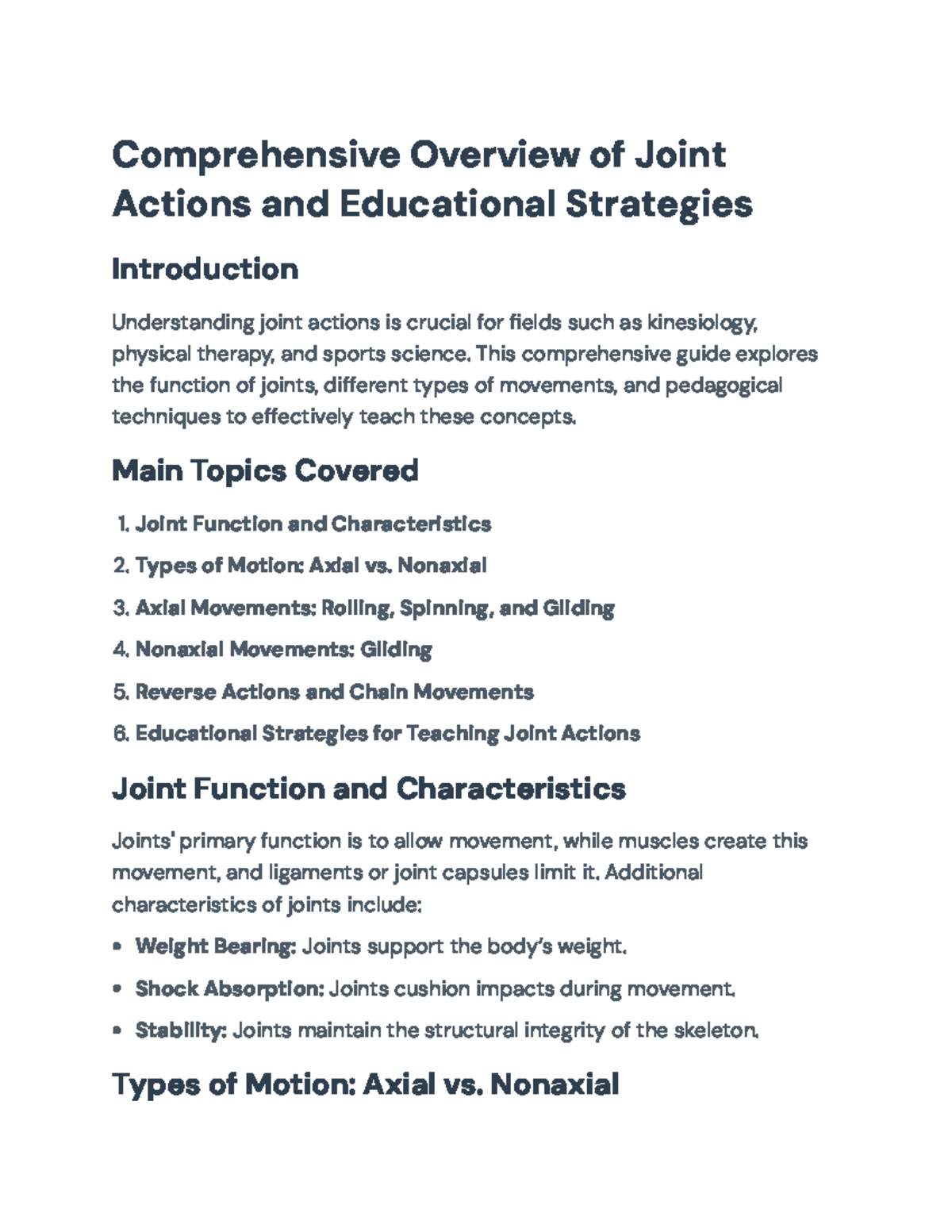 Comprehensive Guide to Joint Actions & Educational Strategies (KINE 101 ...