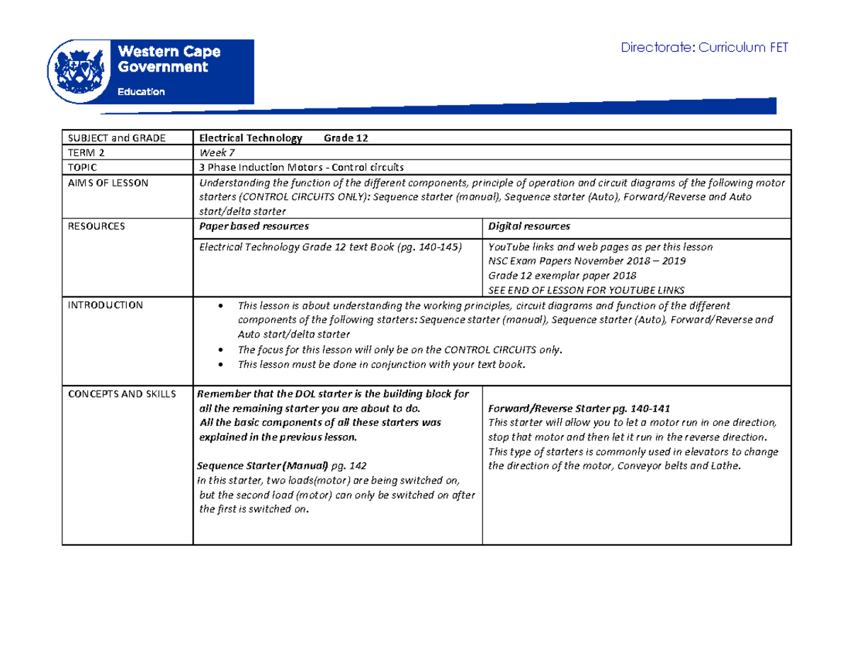 Electrical Technology Grade 12 Term 2 Week 7: 3-Phase Motor Starters ...