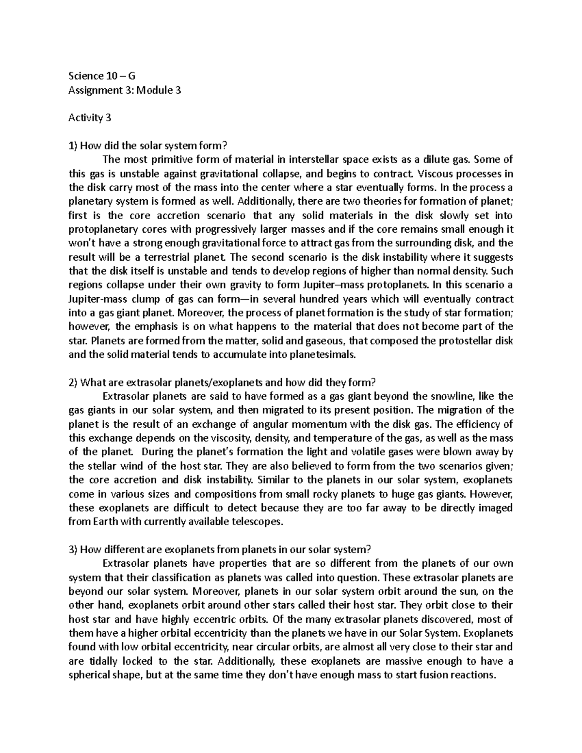 Science 10 - Module 3 Activity 3 - Science 10 3 G Assignment 3: Module ...