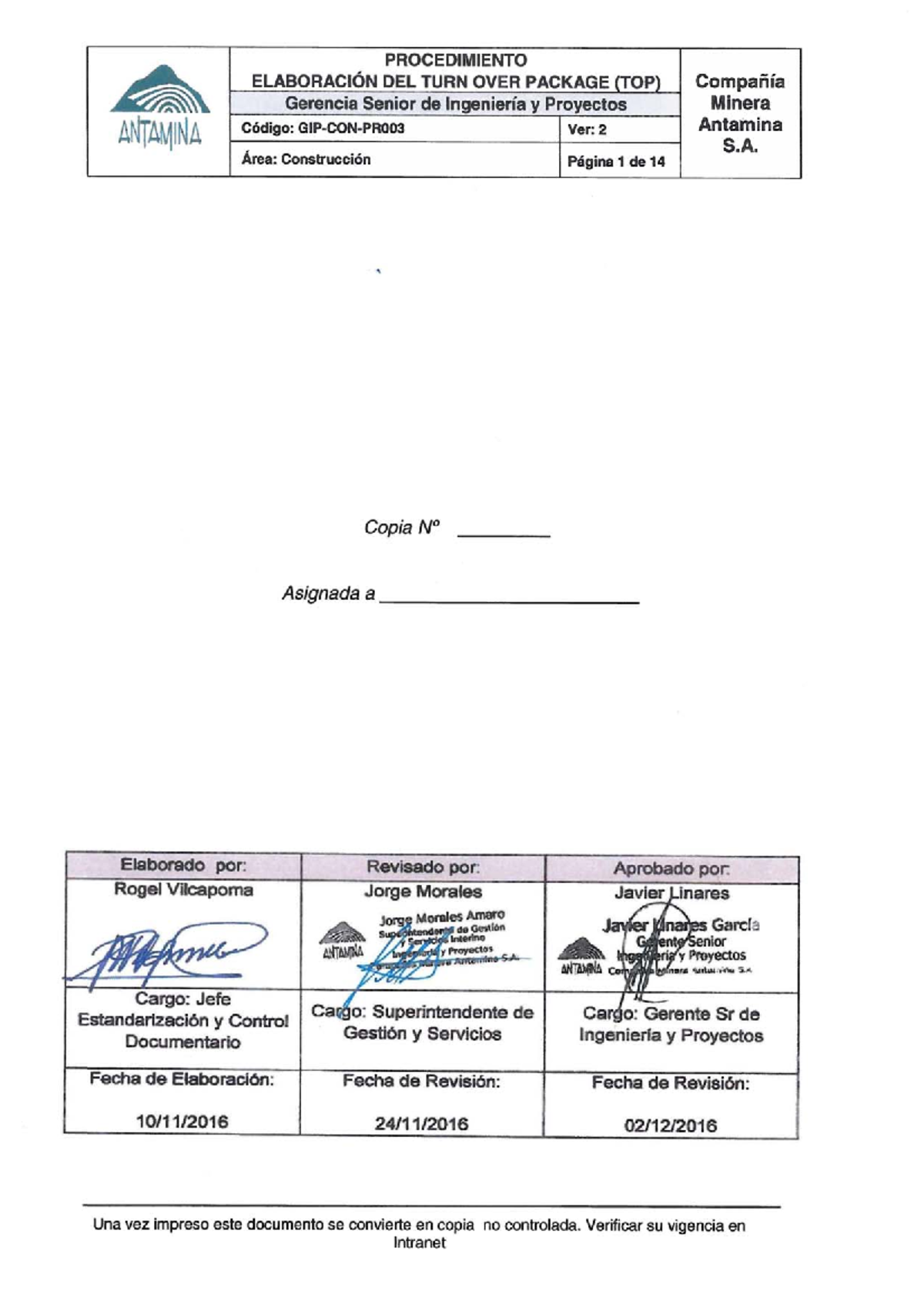 GIP-CON-PR003 Procedimiento Elaboración de TOP (Versión 02 ...