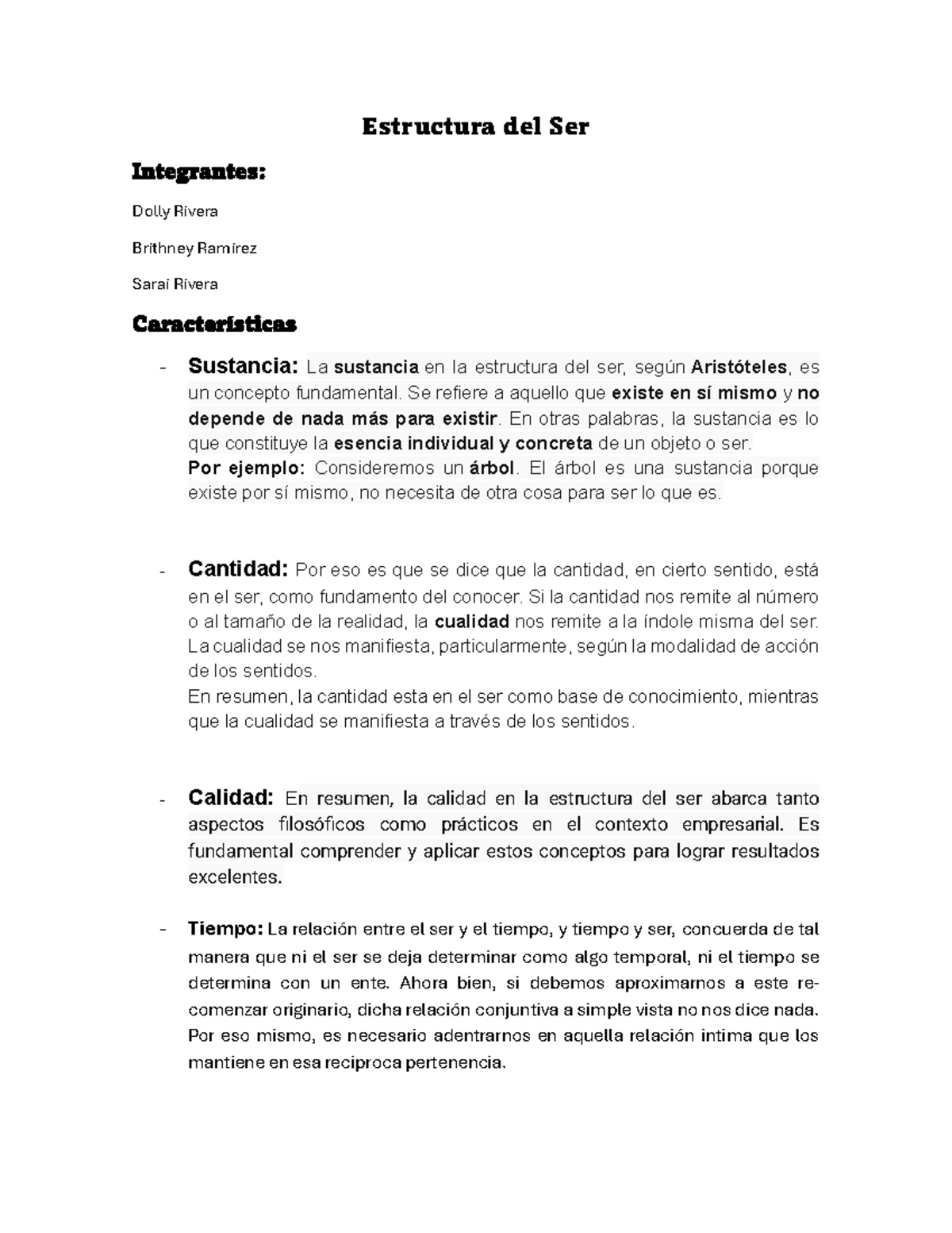 Estructura del Ser, subtancia - Estructura del Ser Integrantes: Dolly ...