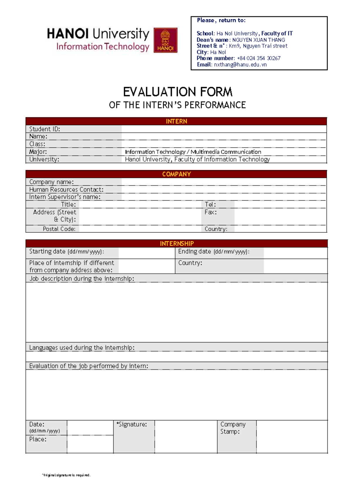 FIT Internship Evaluation Form Template 2026 - Studocu