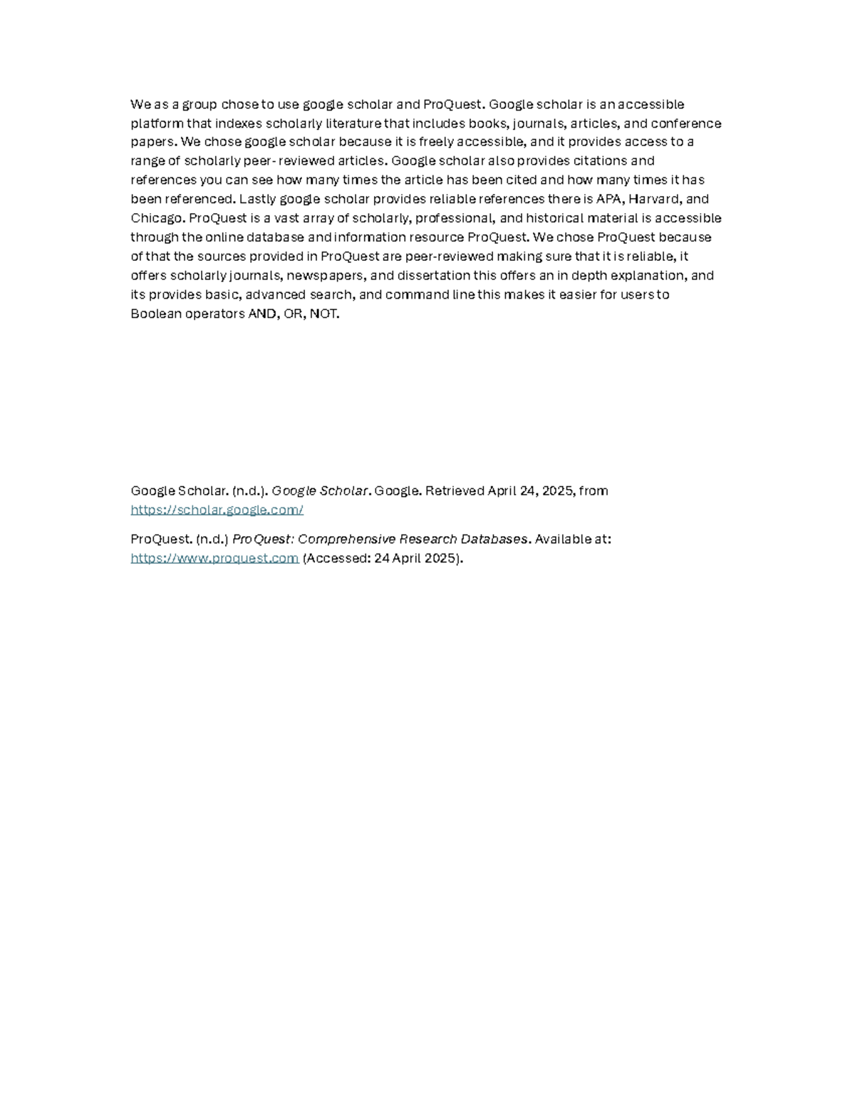 Group Assignment: Research Platforms - Google Scholar & ProQuest - Studocu