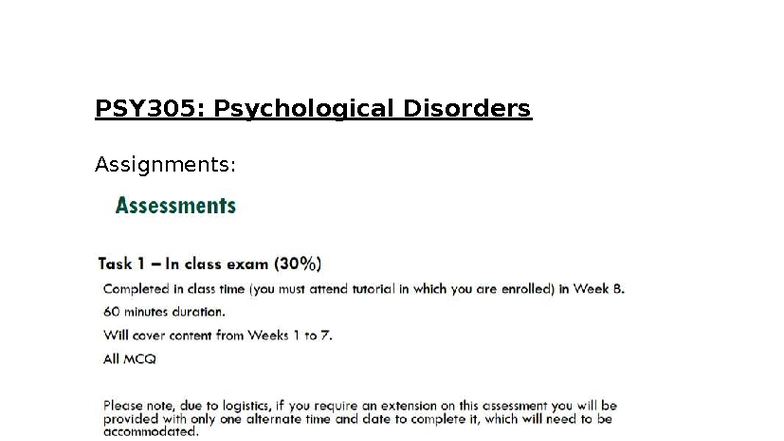 PSY305: Week 1 & 2 Notes on Psychological Disorders and Treatments ...