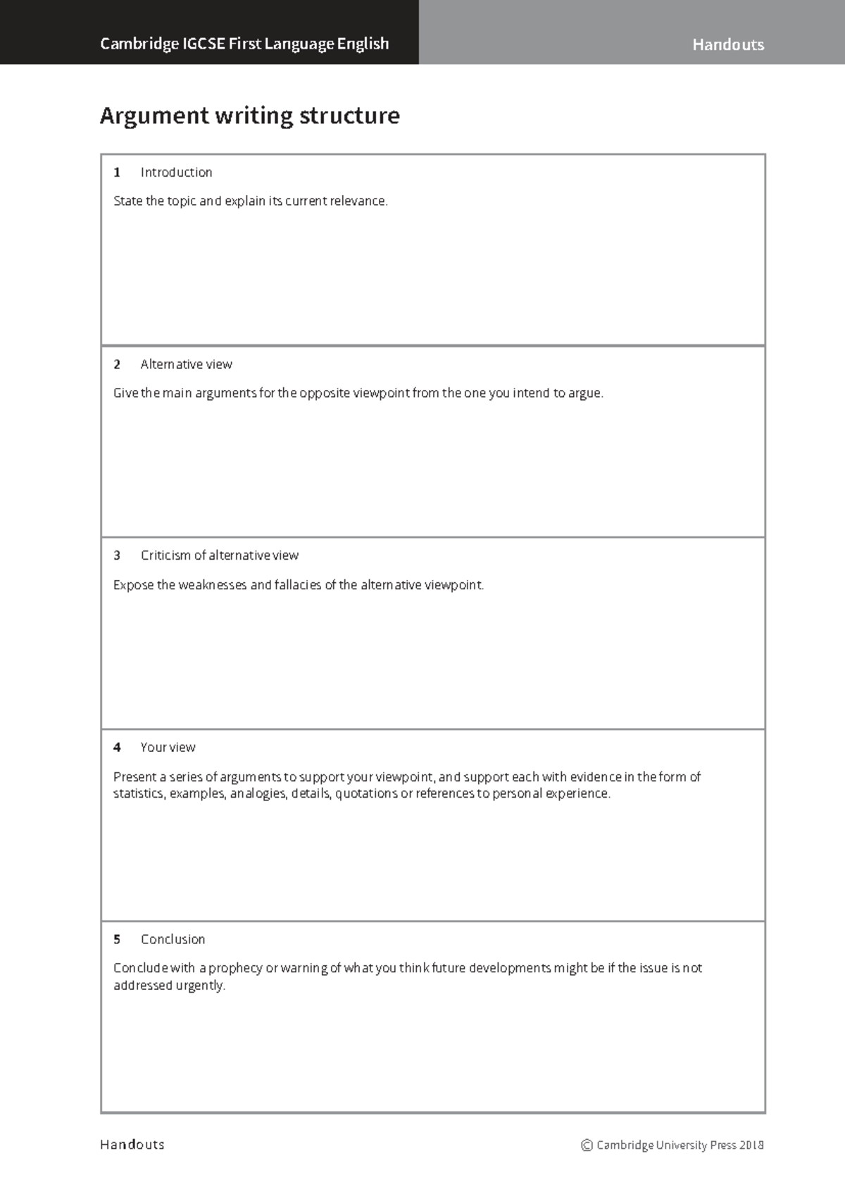 Cambridge IGCSE First Language English: Argument Writing Structure ...