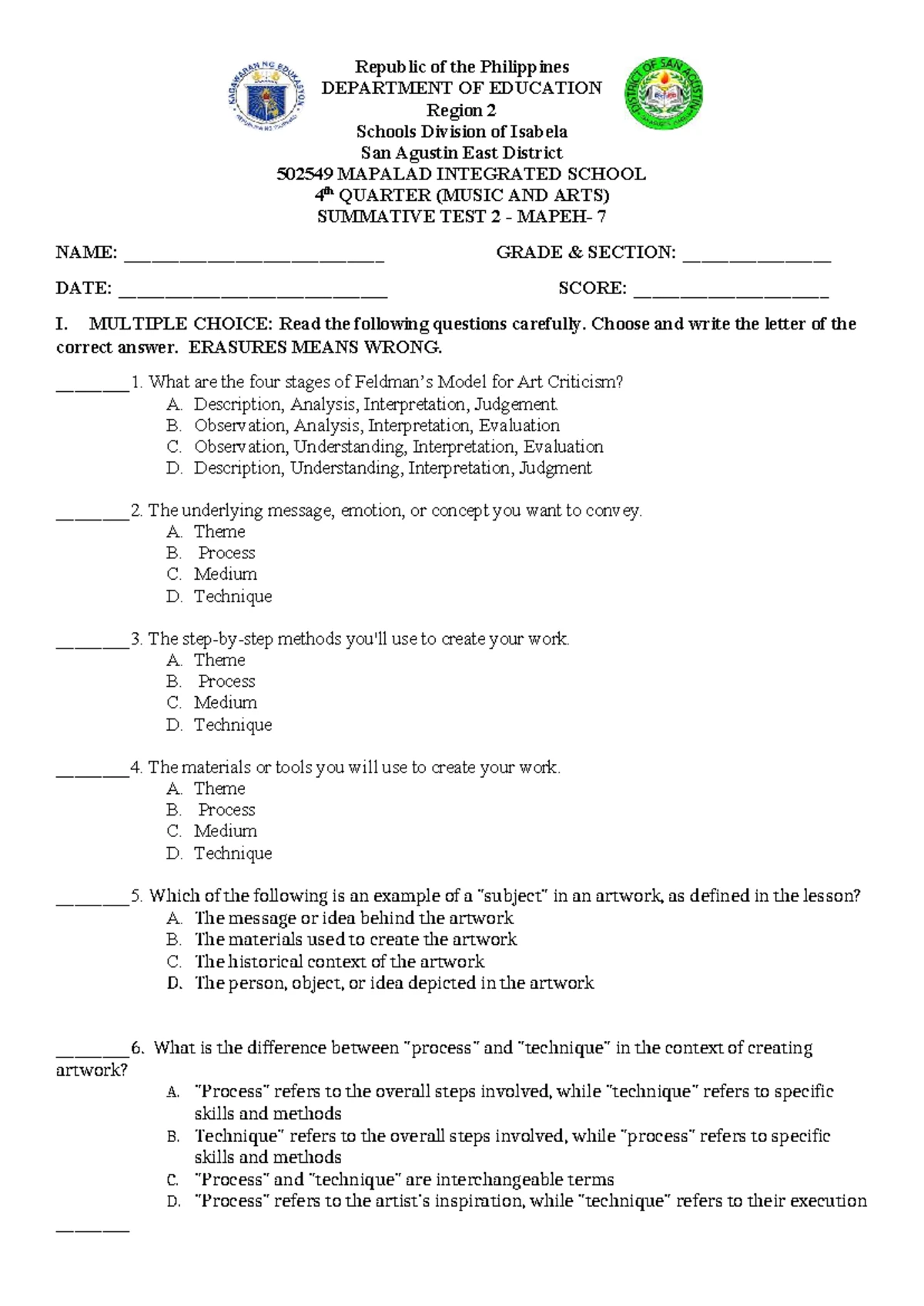 Rubrics for Yoga Performance Assessment (MAPEH 502549) - Studocu
