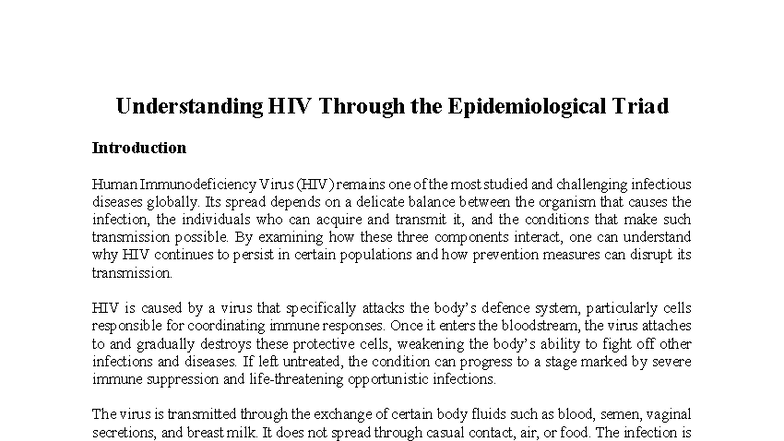 HIV Epidemiology: Insights from the Epidemiological Triad - Studocu