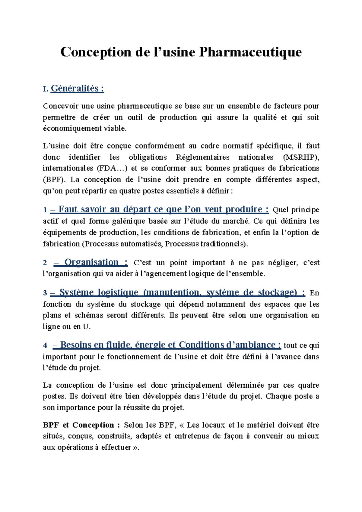 Conception d'une Usine Pharmaceutique : Normes et Meilleures Pratiques - Studocu