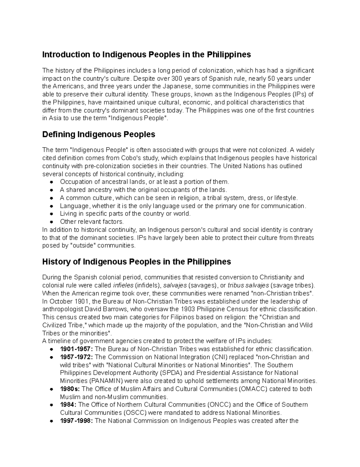 Indigenous Peoples in the Philippines: A Historical Overview - Studocu