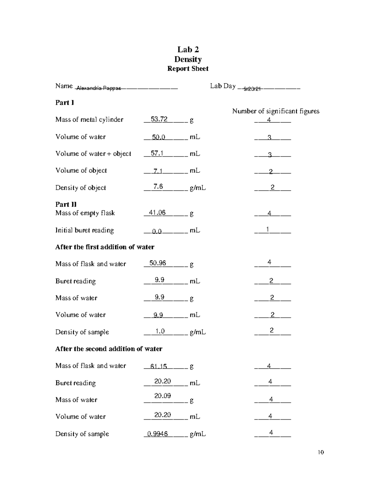 Lab 2 Report: Density Measurements and Analysis - Studocu