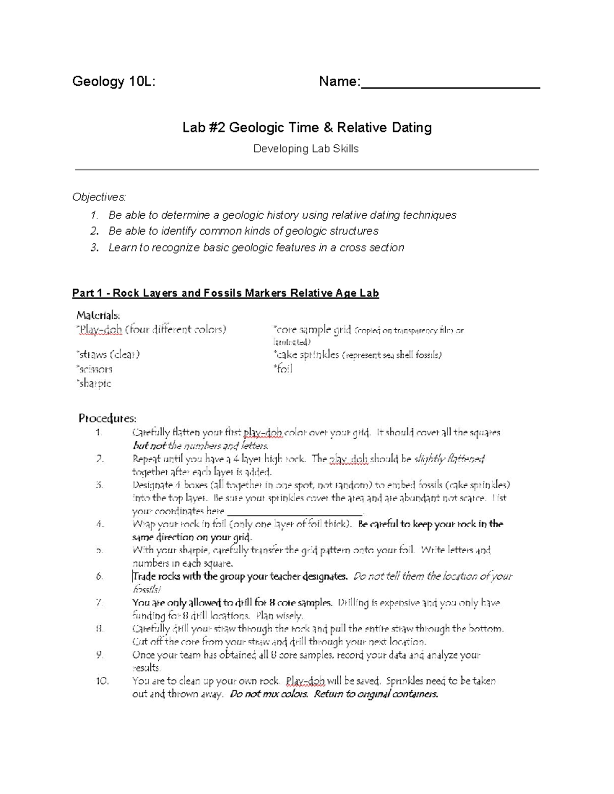 Lab 2: Geologic Time & Relative Dating (Geology 10L) - Studocu