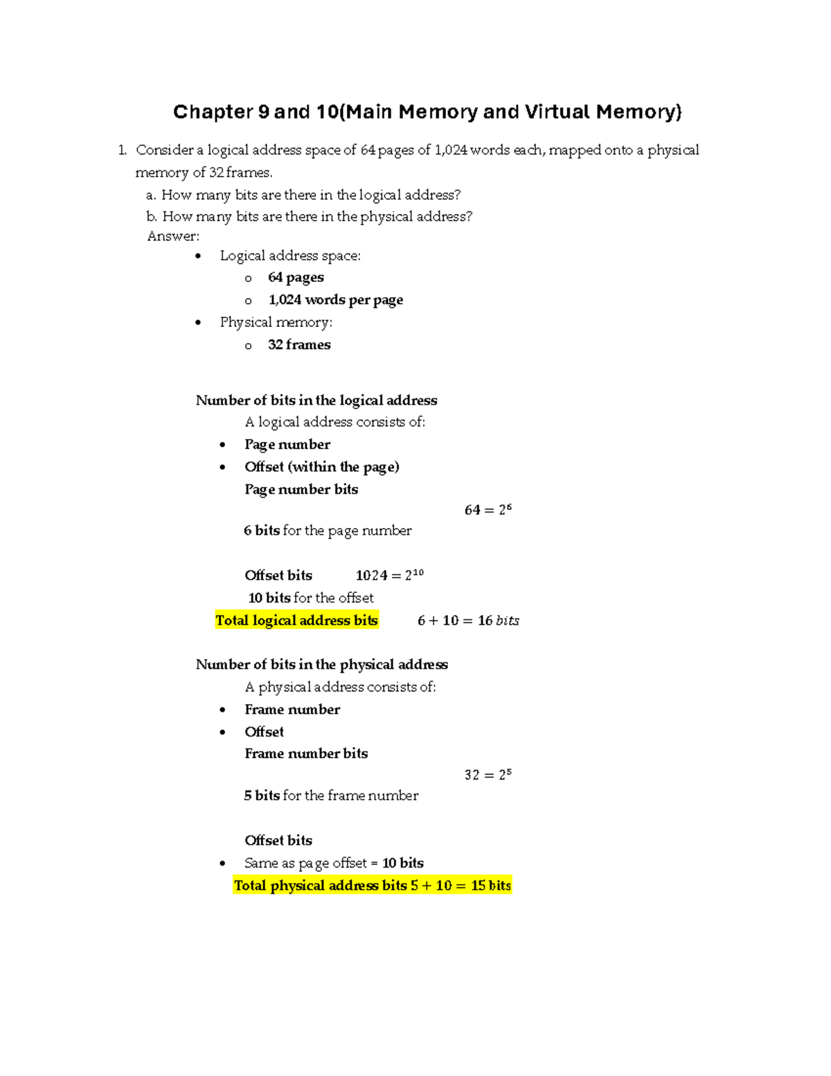 Chapter 9 & 10: Main & Virtual Memory Questions (CS101) - Studocu