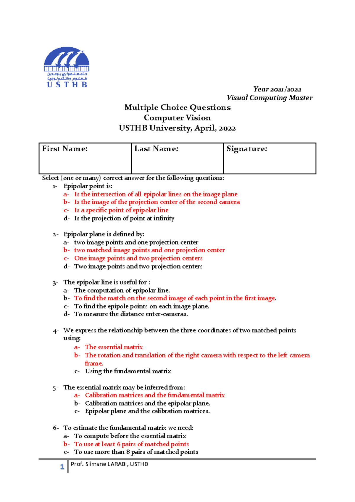 April corr - Corr ML exam - 1 Prof. Slimane LARABI, USTHB Year 2021 ...