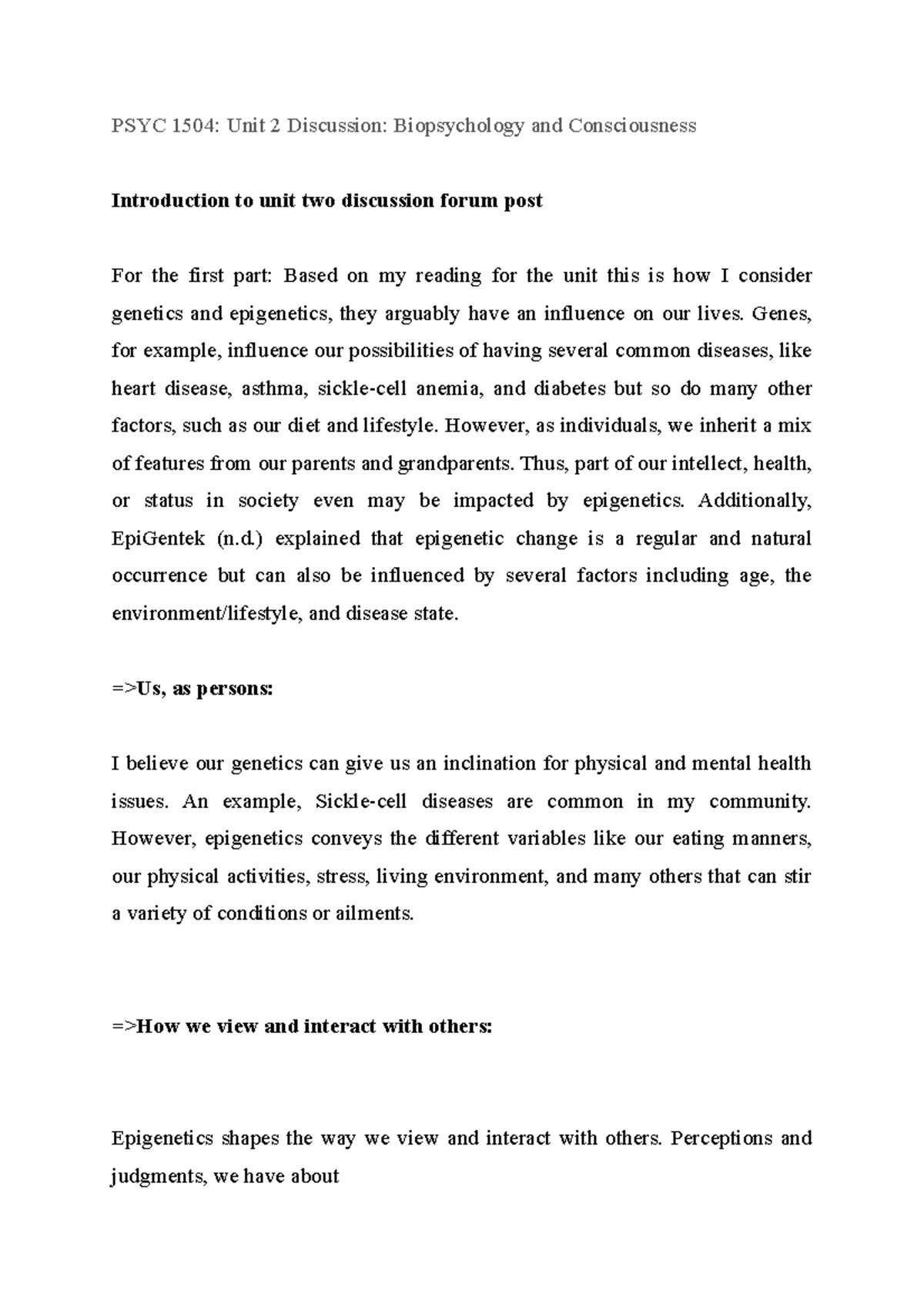 Written Assignment unit 7 PSYC 1504 psychology - UNIVERSITY OF THE PEOPLE Course: INTRODUCTION ...