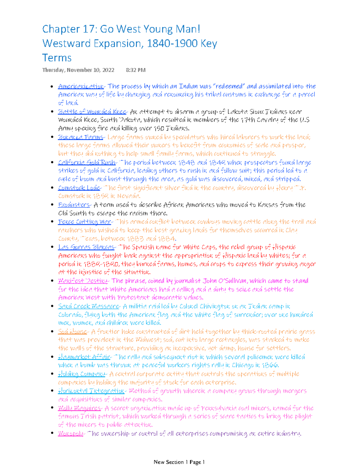 Chapter 17: Key Terms for Westward Expansion (1840-1900) Insights - Studocu