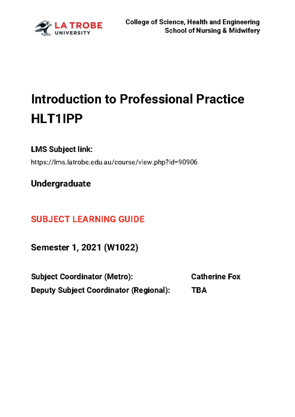HLT1IPP Introduction to Professional Practice Learning Guide W1022 ...