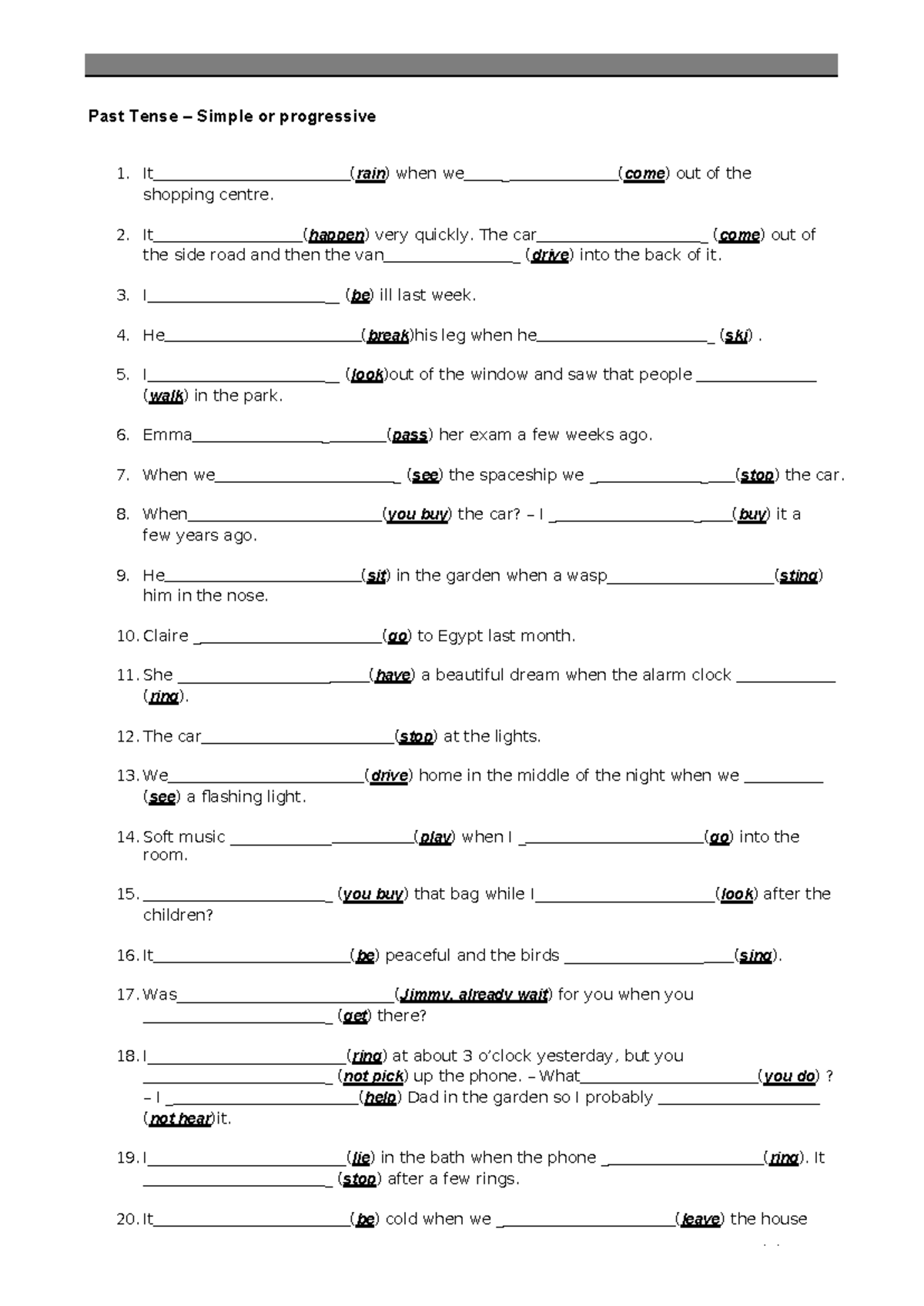 T23 - Past Tense Practice: Simple vs. Progressive Exercises - Studocu