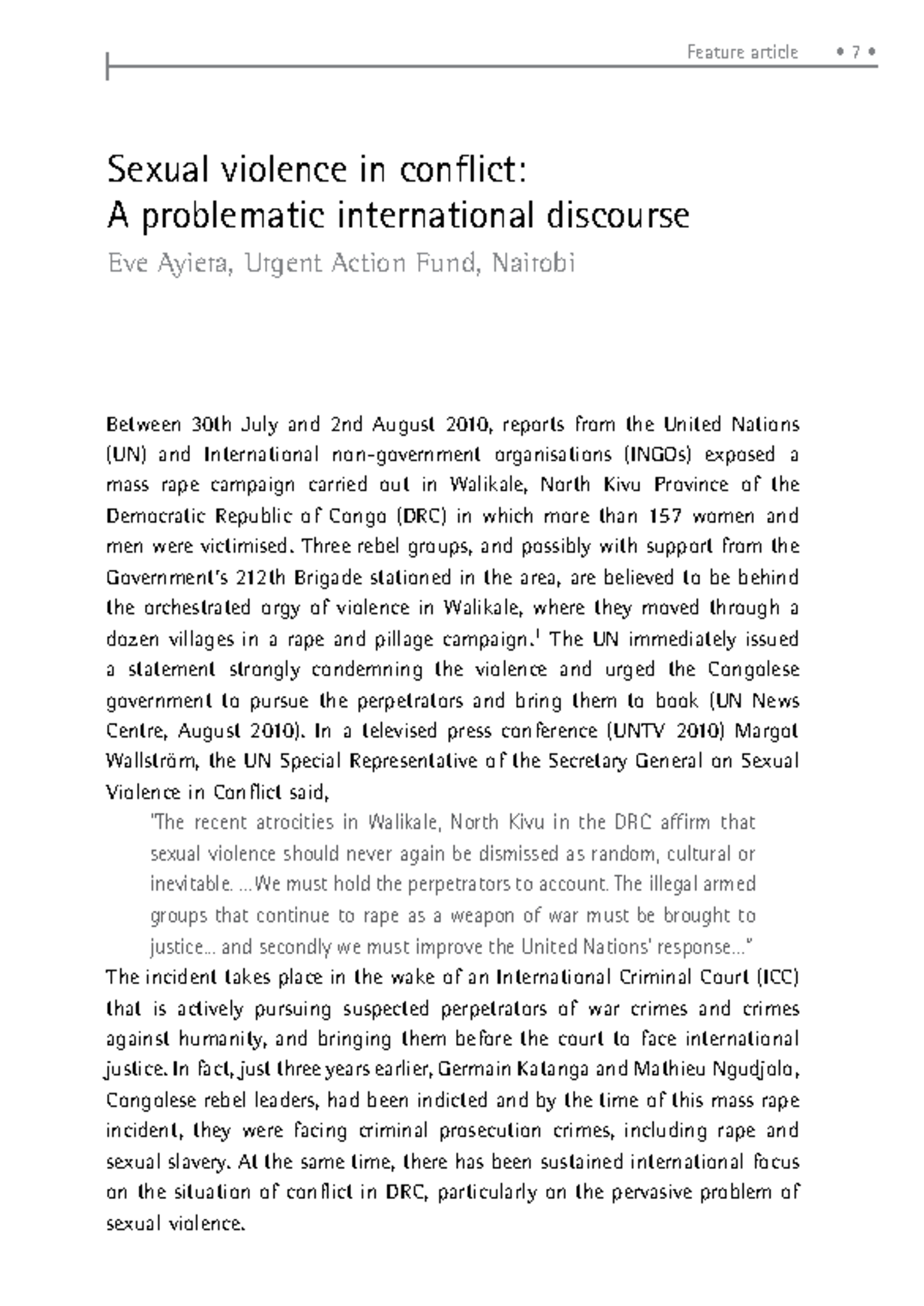 Sexual Violence in Conflict: Analyzing the DRC Case Study - Studocu