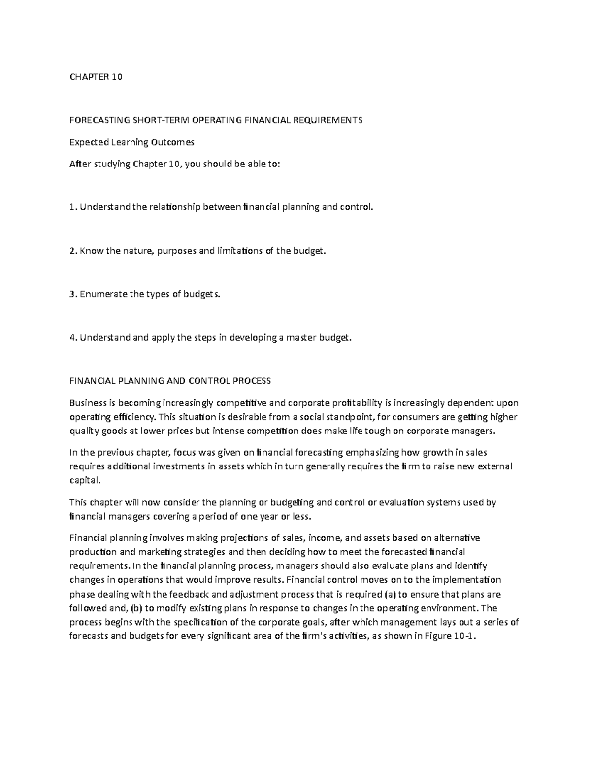 Chapter 10: Short-Term Financial Planning and Budgeting Concepts - Studocu