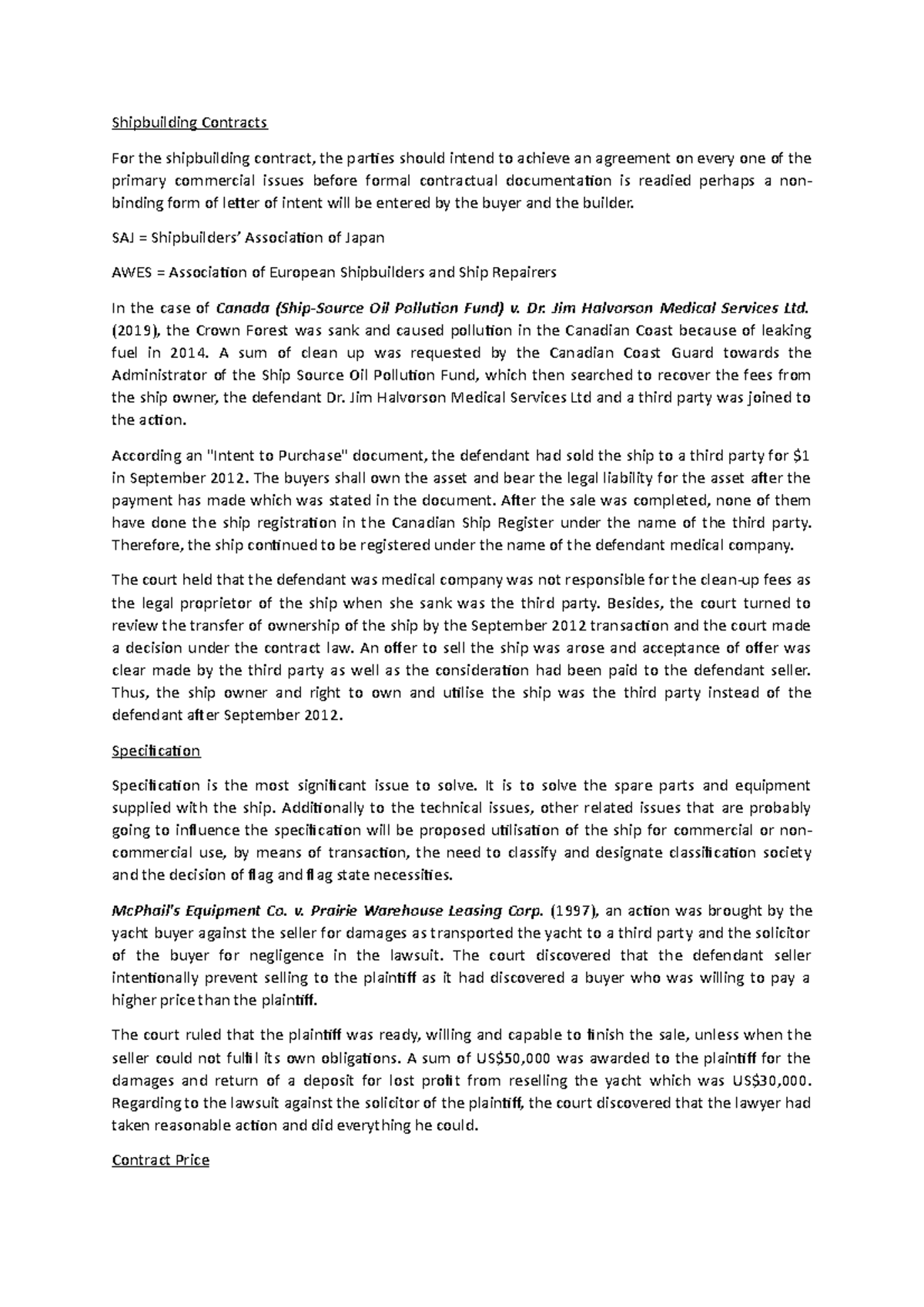 Shipbuilding Contracts: Key Legal Cases and Specifications Overview ...