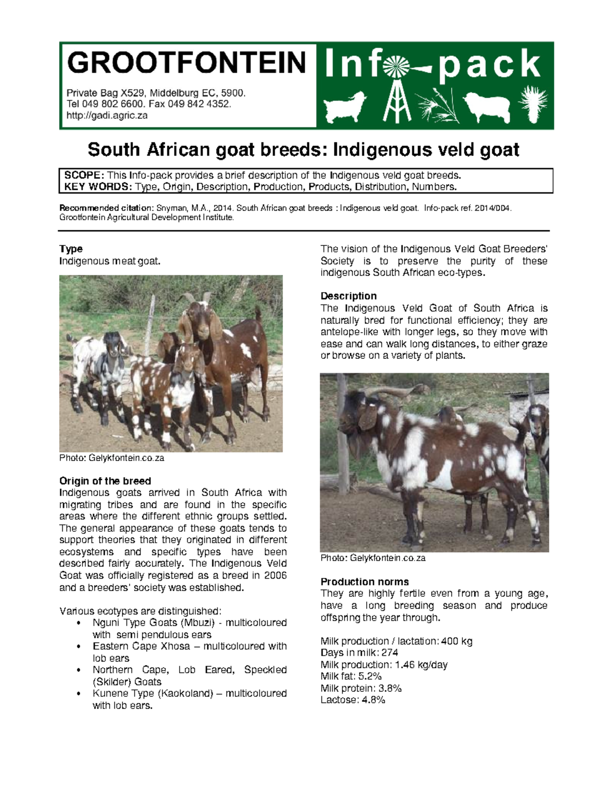 South African Goat Breeds: Indigenous Veld Goat Overview (2014) - Studocu