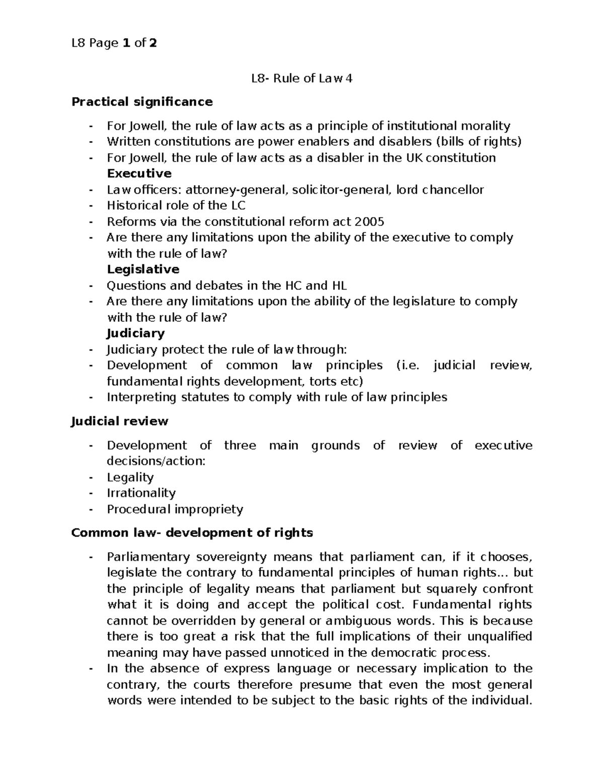 L8 - Rule of Law 4: Practical Significance and Limitations - Studocu