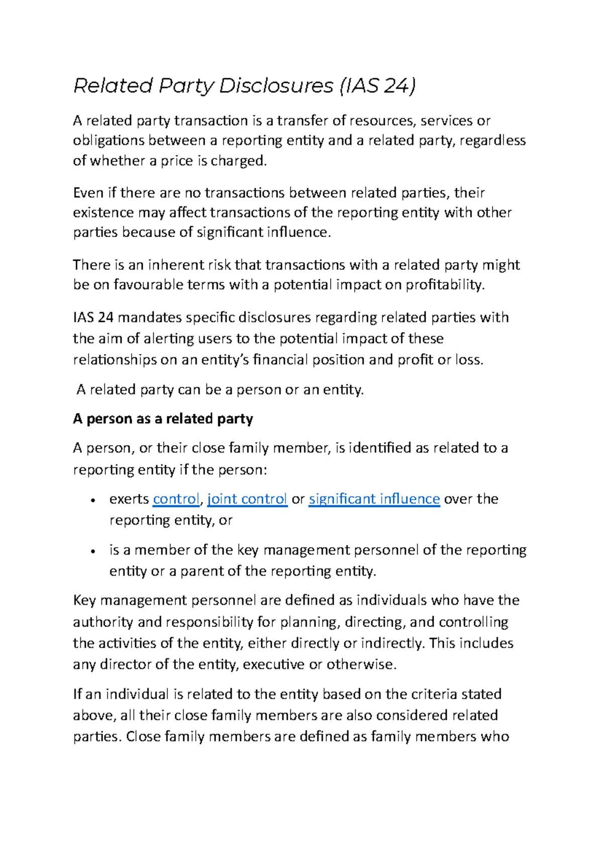 IAS 24 Related Party Disclosures: Key Insights and Guidelines - Studocu