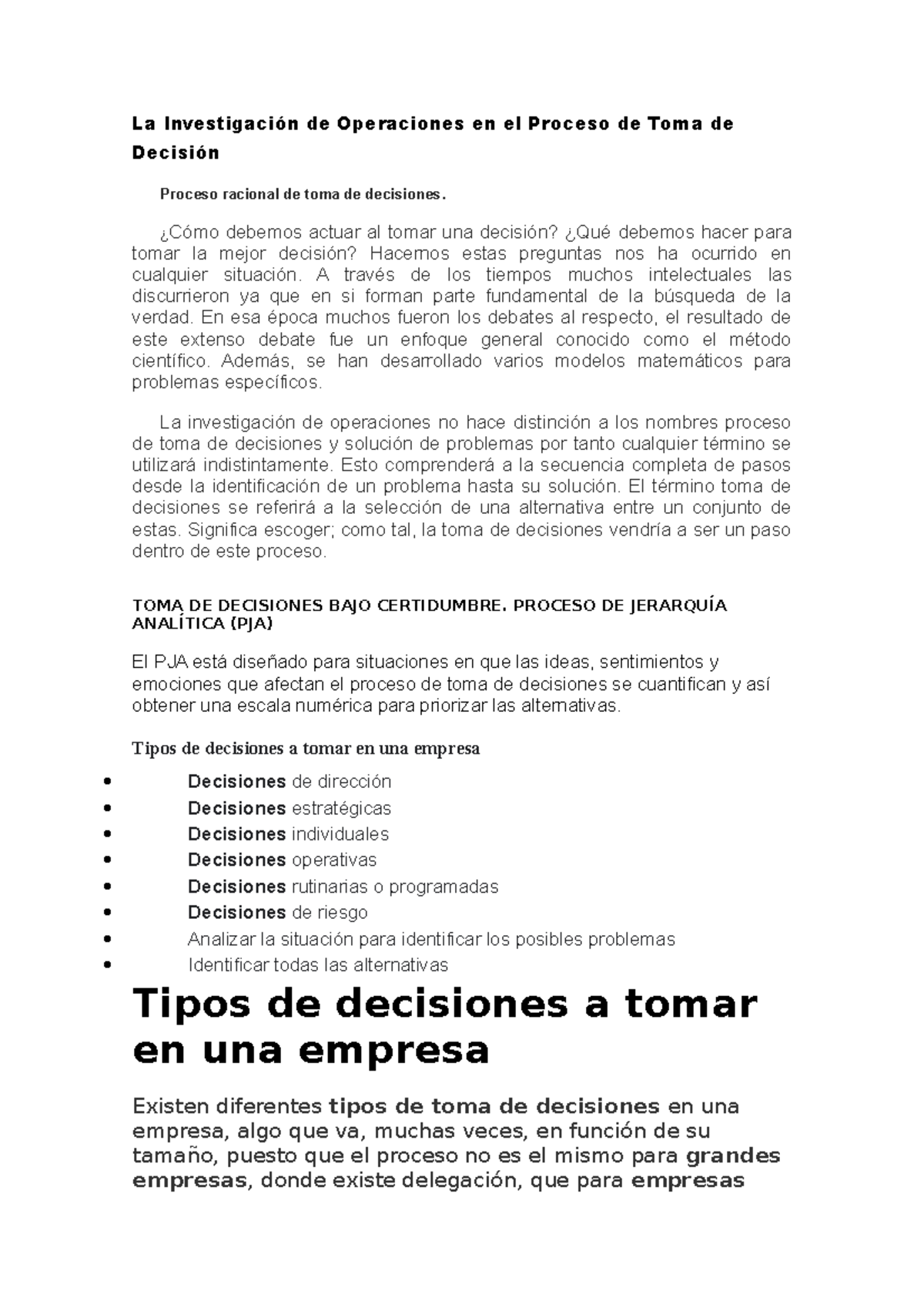 La Investigación de Operaciones en el Proceso de Toma de Decisión - La ...