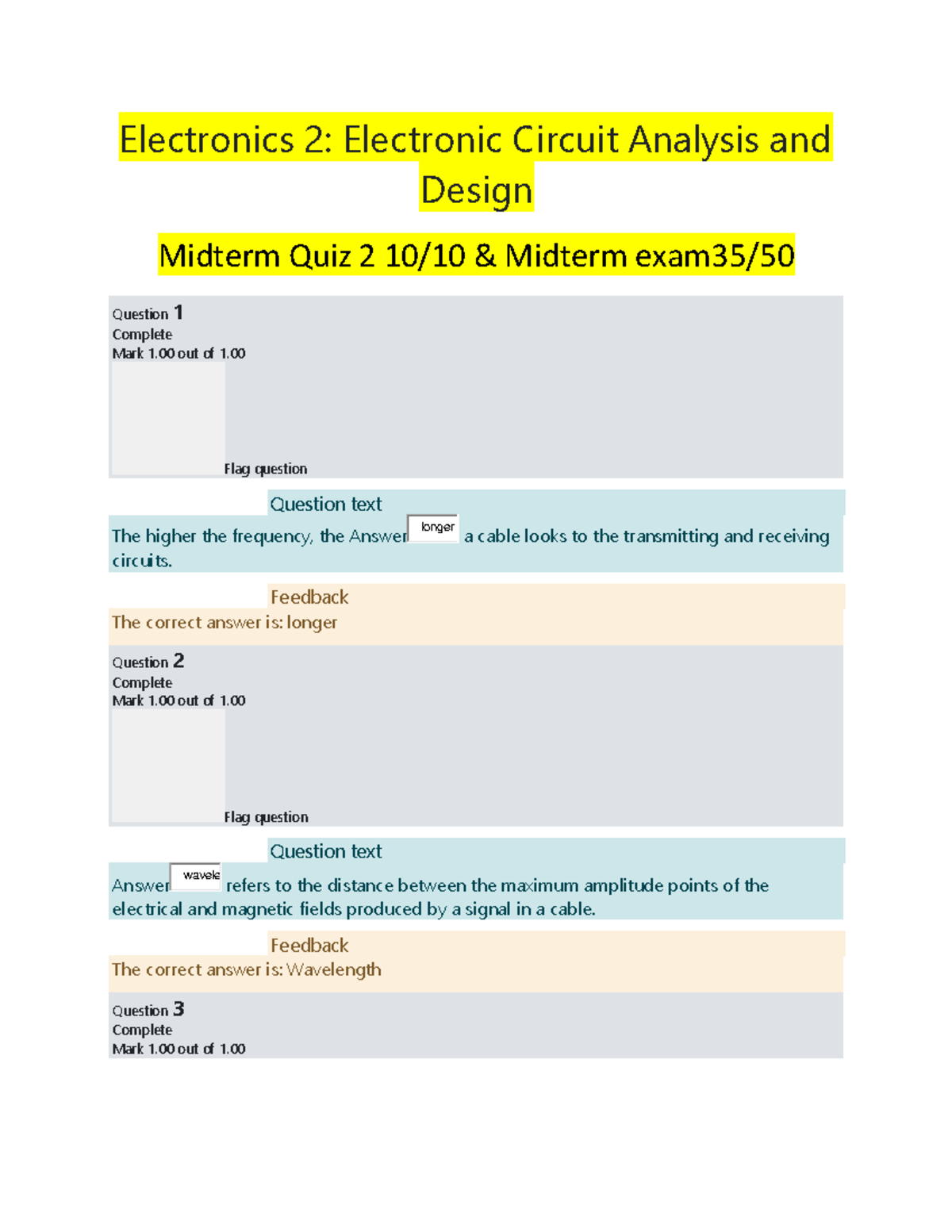 Electronics 2: Midterm Exam Review & Quiz Insights - Studocu