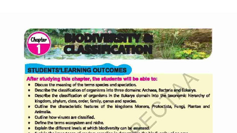 Bio Ch 1 - Biodiversity and Classification Lecture Notes - Studocu