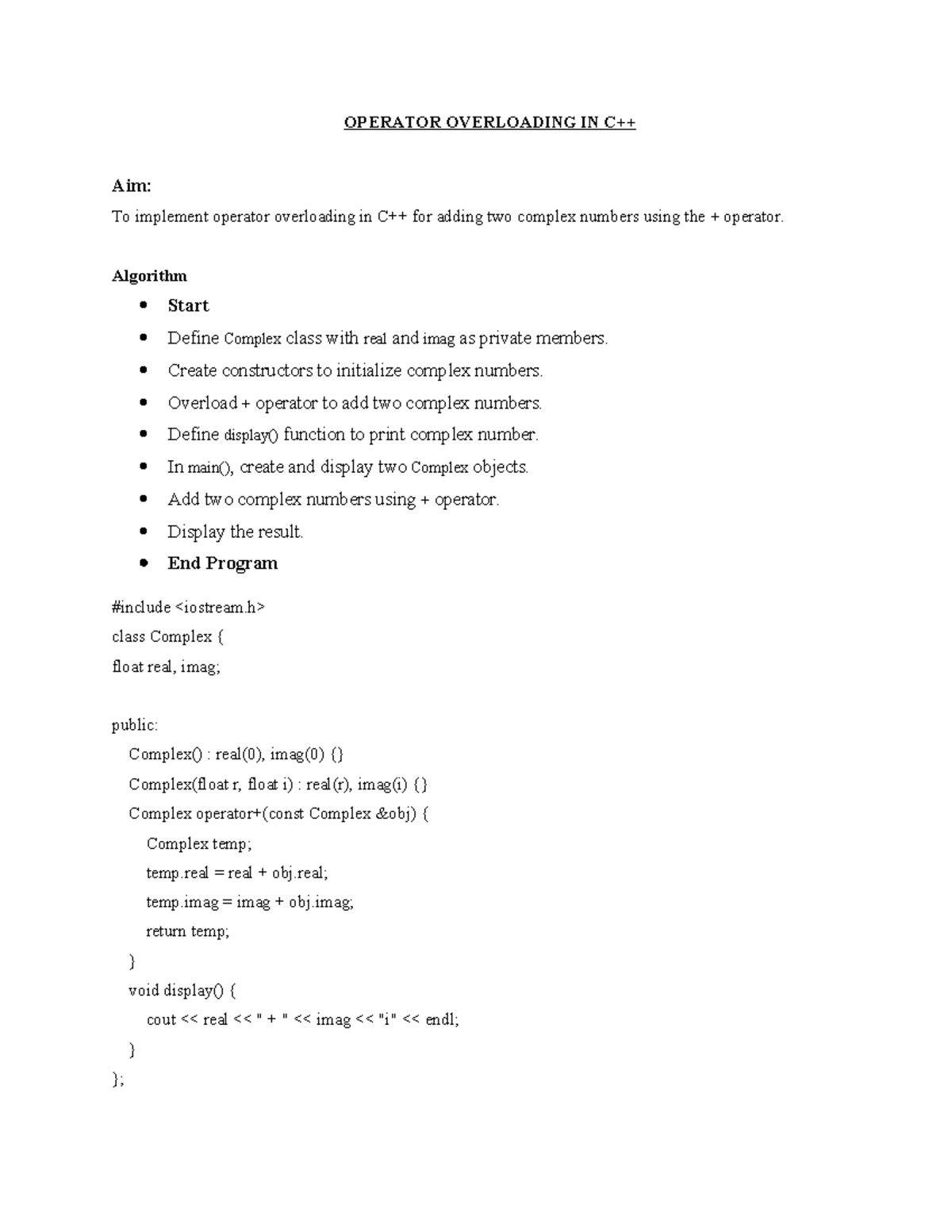 CSE 101: Operator Overloading Implementation in C++ for Complex Numbers - Studocu