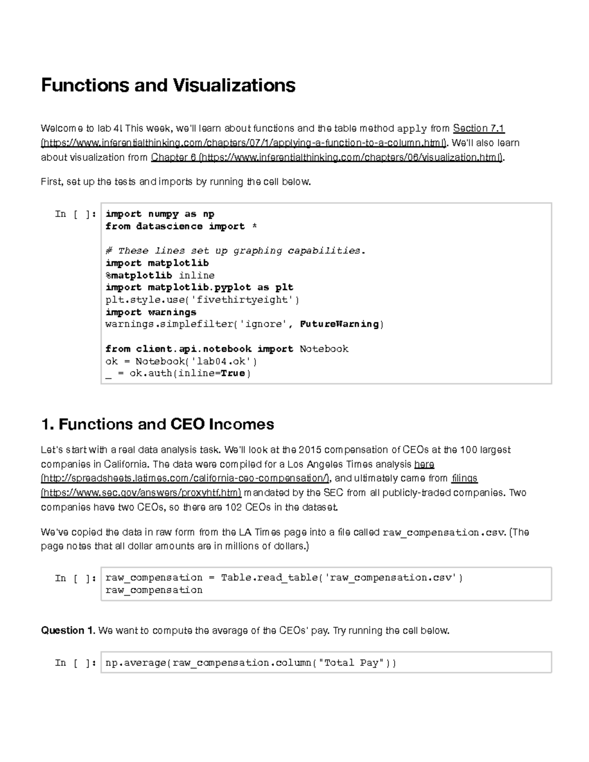 Lab 4: Data-8 Solutions on Functions and Visualizations in Python - Studocu