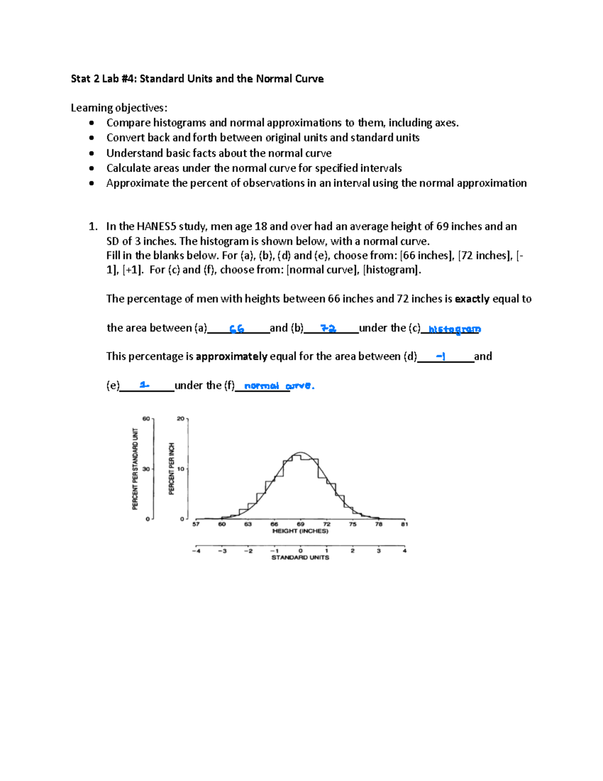 Stats 2 Lab: Standard Units & Normal Curve Analysis - Studocu