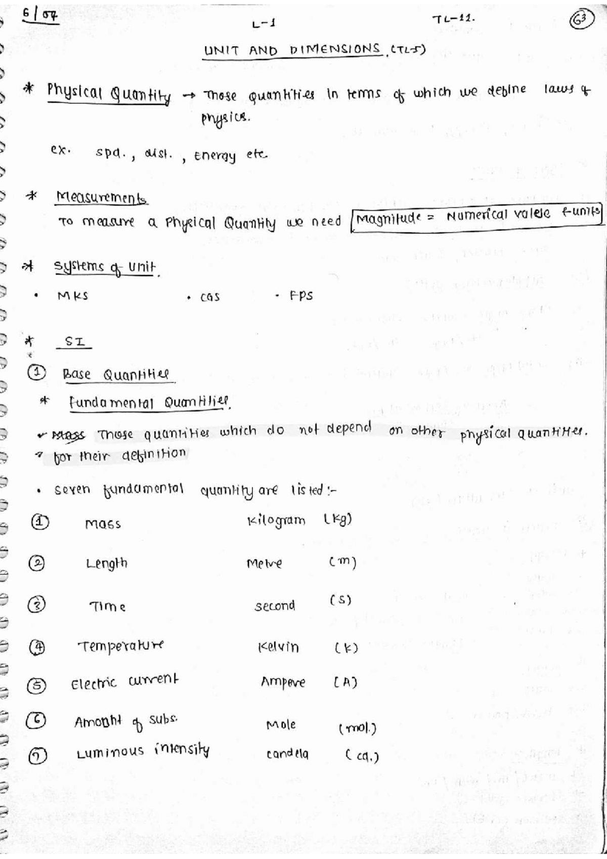 Units and Dimensions Overview (TL5) - Key Concepts and Measurements ...