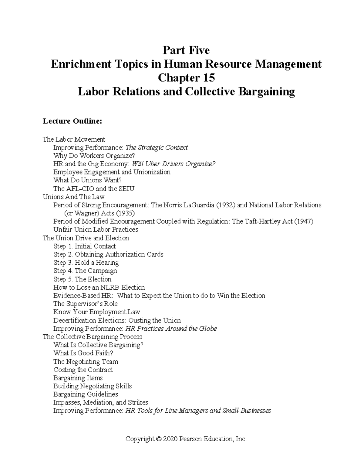 HRM 09: Labor Relations & Collective Bargaining Lecture Outline - Studocu
