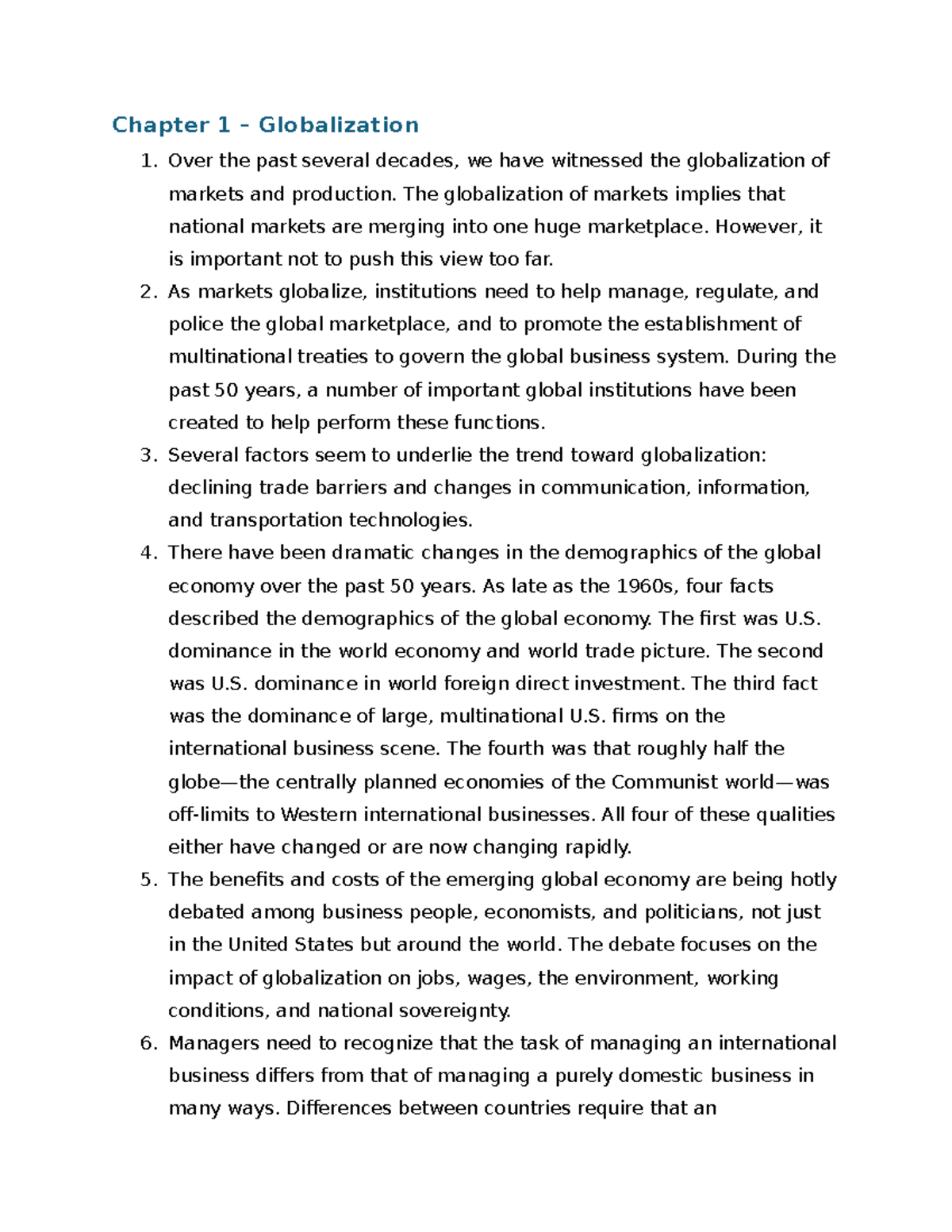 Chapter 1 Globalization: Key Concepts and Debates - Lecture Notes - Studocu