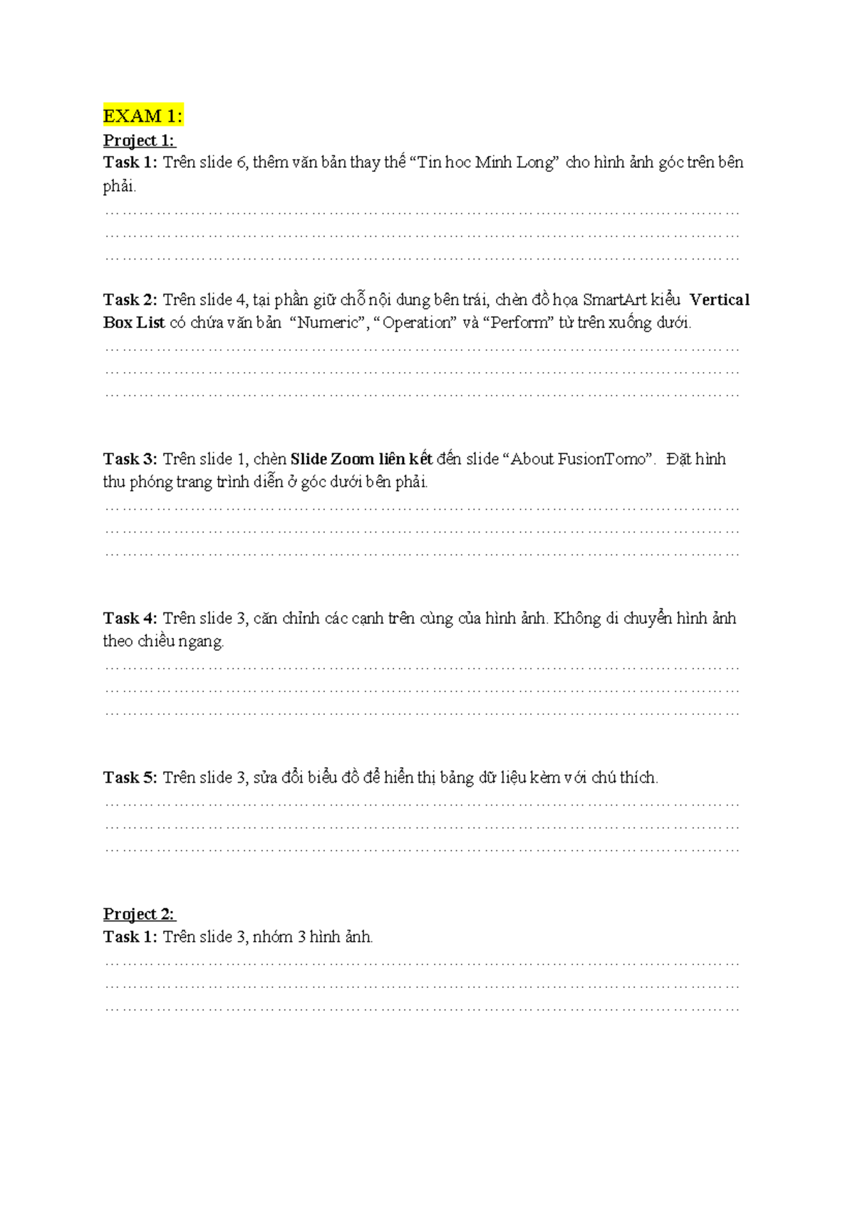 EXAM 1 & 2: Hướng dẫn thực hiện các dự án PowerPoint - Studocu