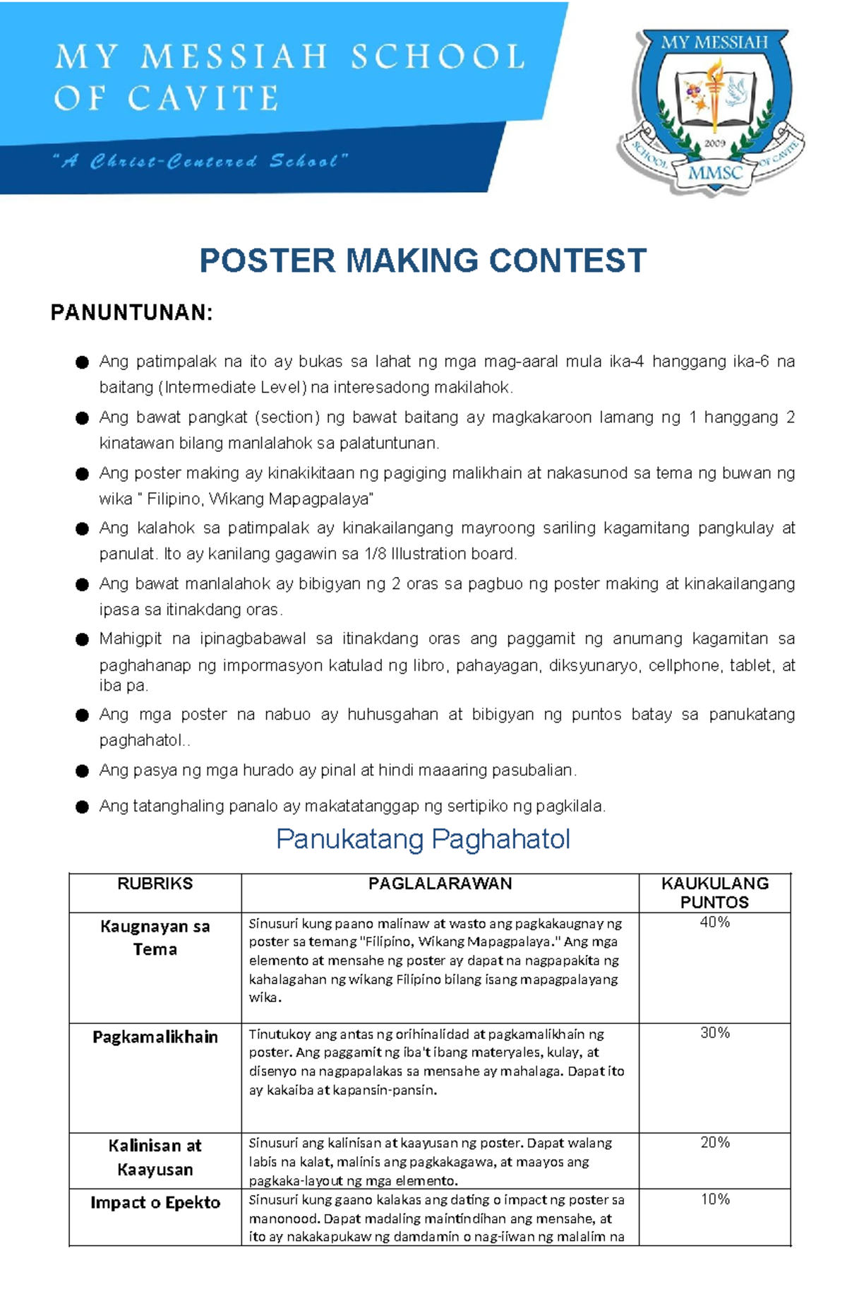 FIL-AP WEEK: Poster Making & Oratorical Contest Guidelines - Studocu
