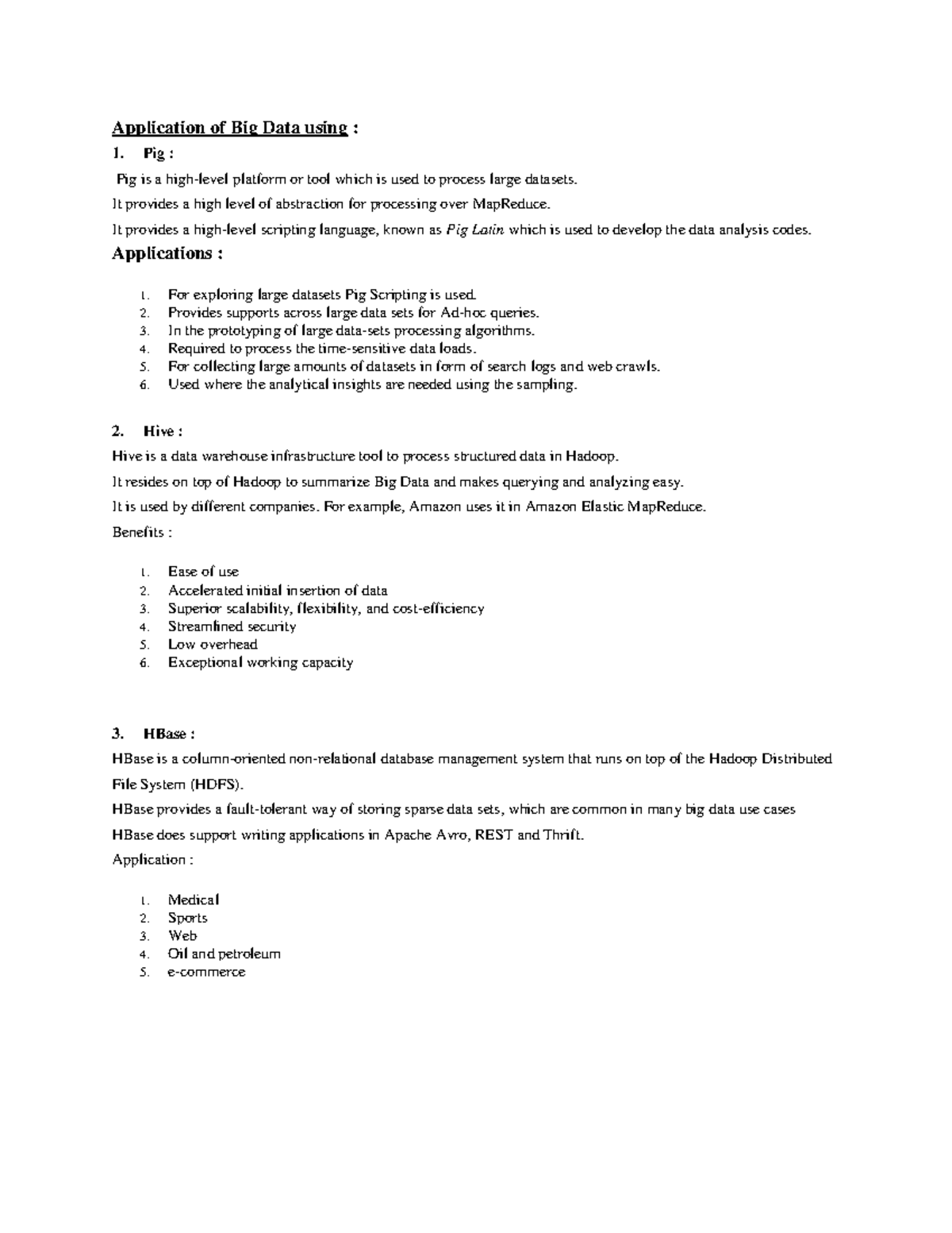 Application of big data tools: Pig, Hive, and HBase (UNIT 4) - Studocu