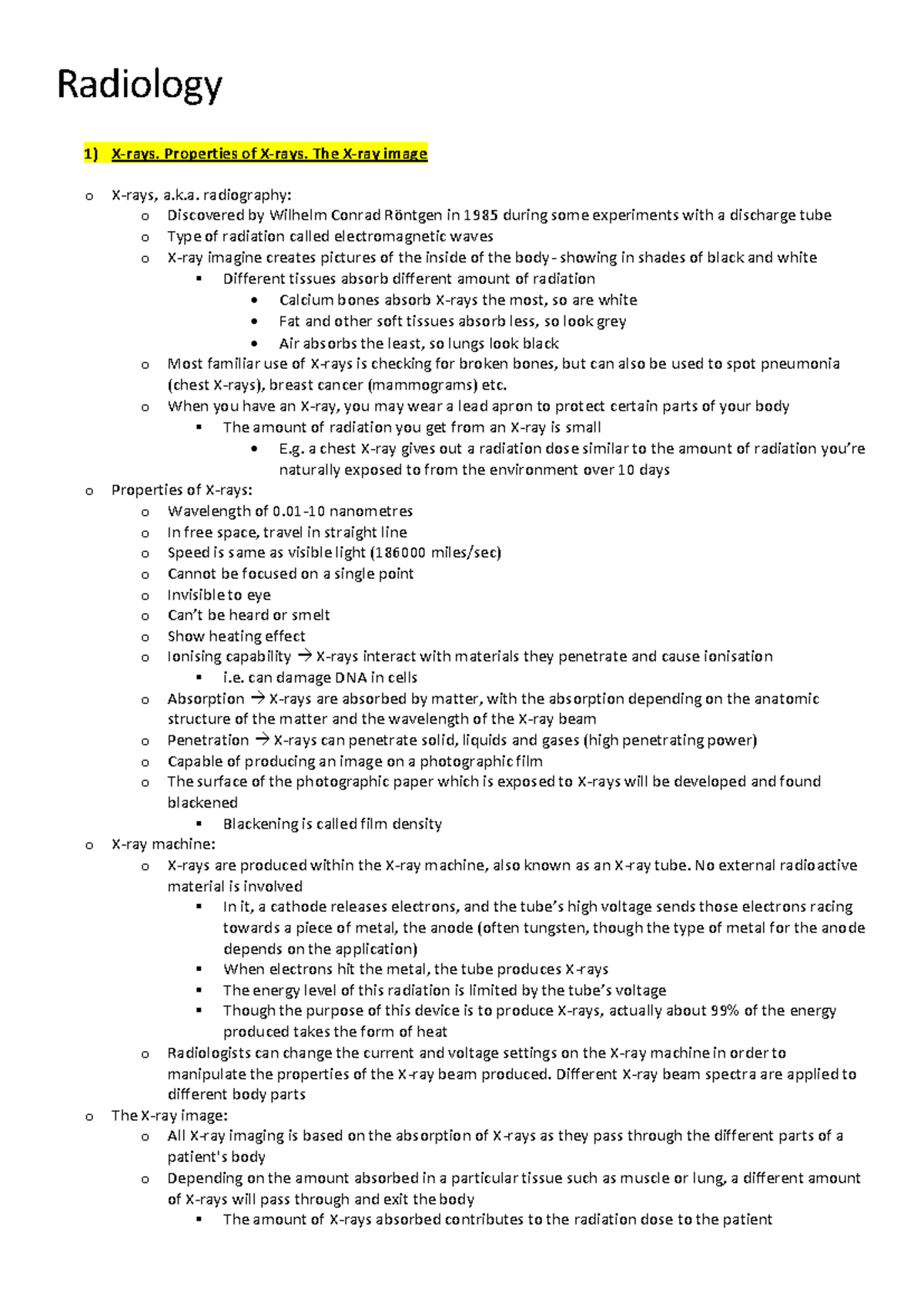 Radiology Summary: Key Concepts and Imaging Techniques (RAD 101) - Studocu