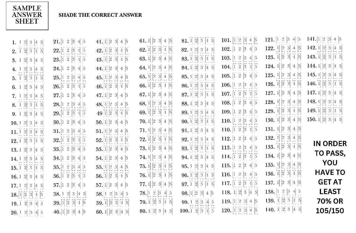 Sample Answer Sheet for Multiple Choice Questions - Studocu