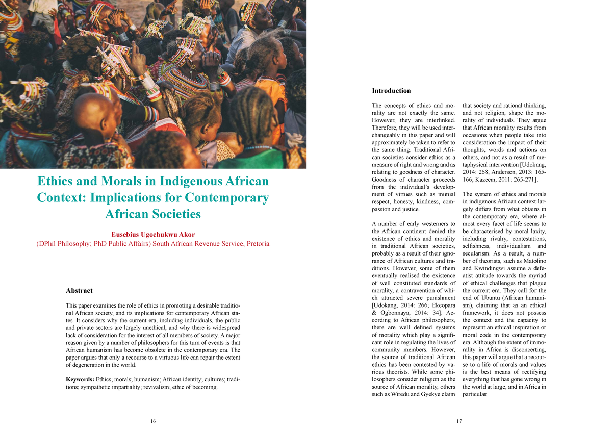 Ethics and Morals in Indigenous African Context: Implications for ...