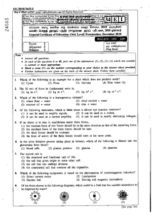 2016 OL Science Past Paper English Medium - 20539 (NEW) Bag BONE a up ...
