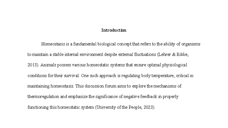 Discussion Forum: Homeostasis & Thermoregulation in Biology (Unit 7 ...