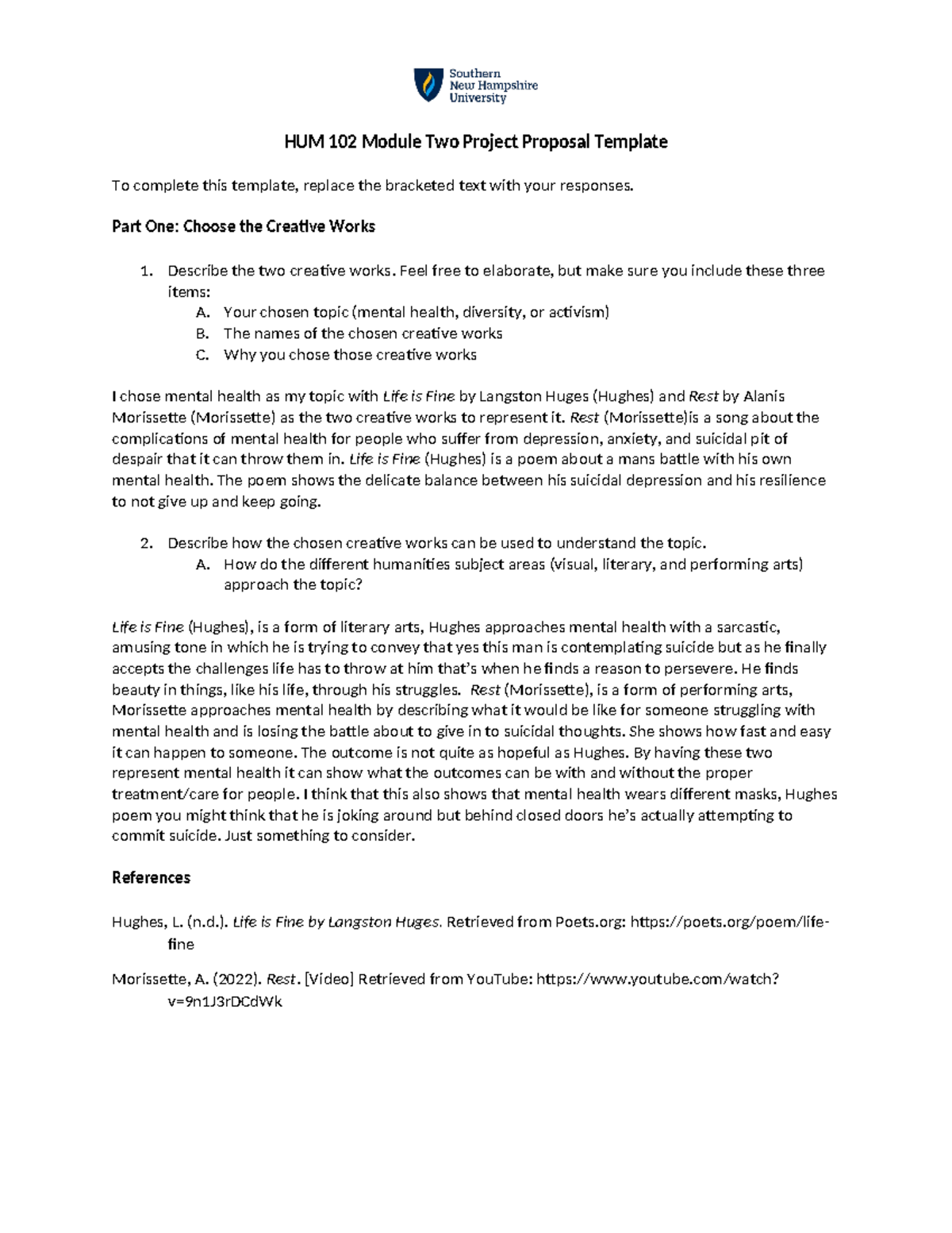 HUM 102 Module Two Project Proposal Template - Part One: Choose the ...